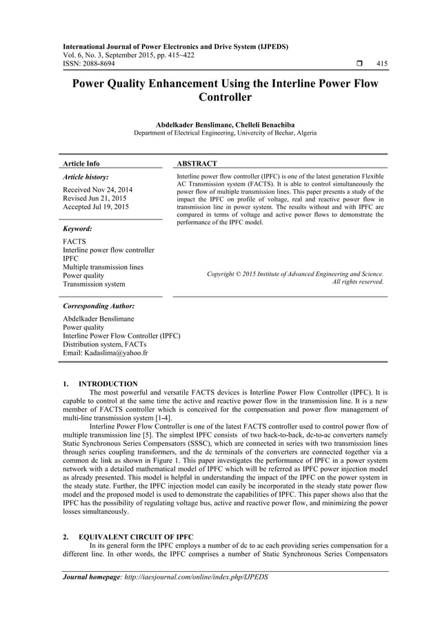 Power Quality Enhancement Using the Interline Power Flow Controller | PDF