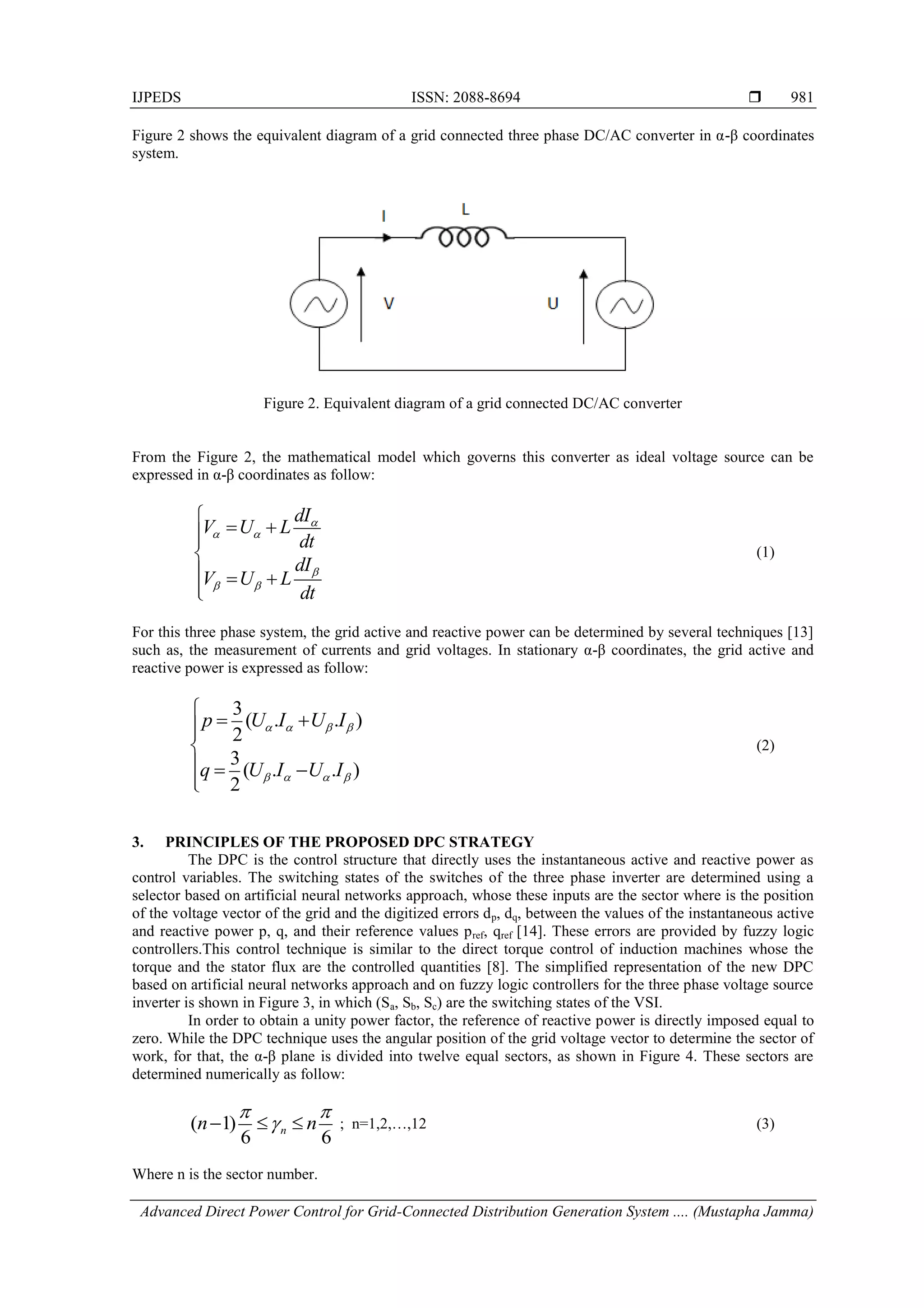 Advanced Direct Power Control For Grid Connected Distribution Generation System Based On Fuzzy