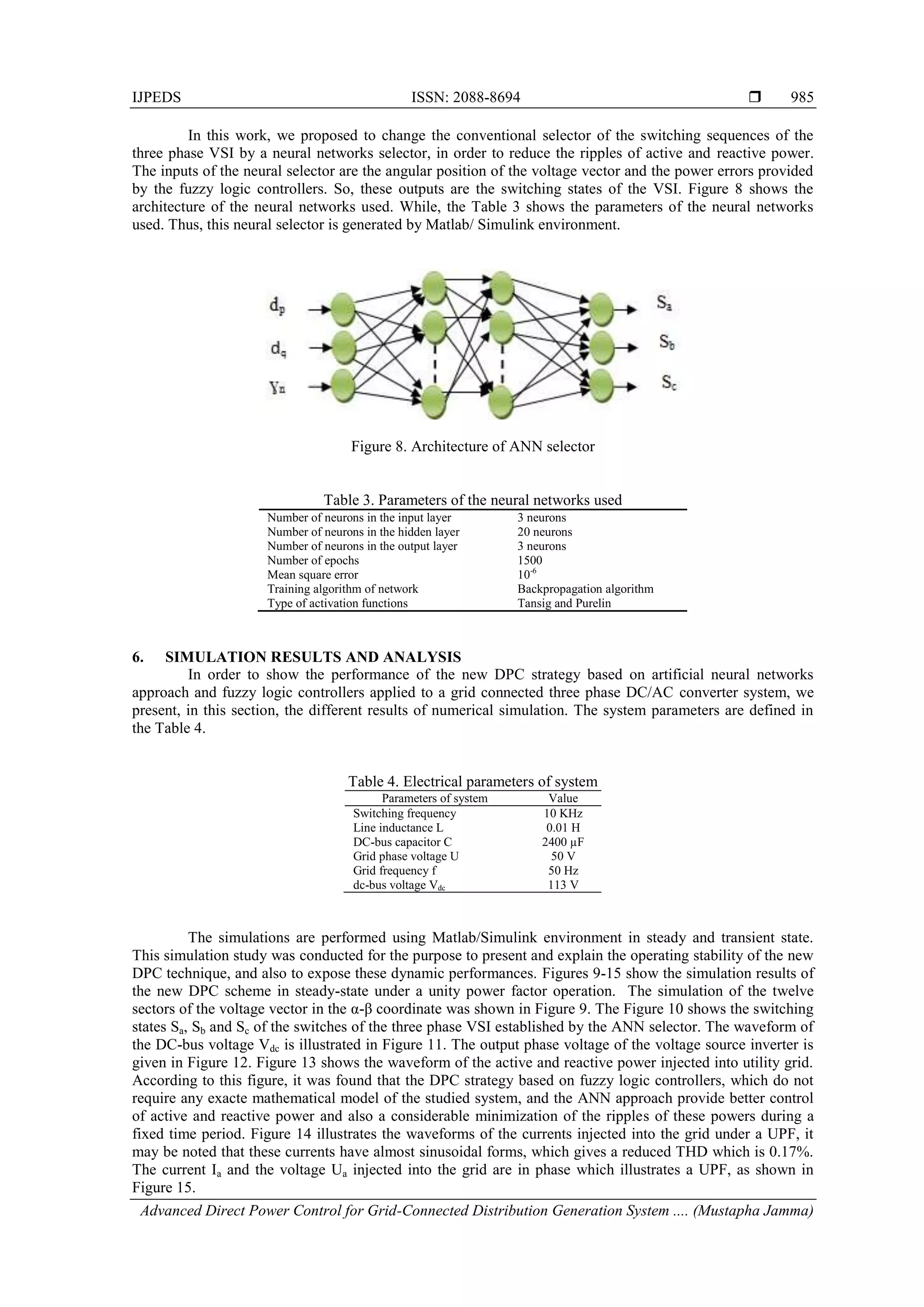 Advanced Direct Power Control For Grid Connected Distribution