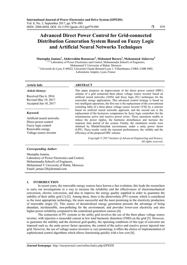 Advanced Direct Power Control for Grid-connected Distribution Generation System Based on Fuzzy ...