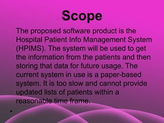 Sample - Software Requirements Specification for Hospital Info Management System | PPT