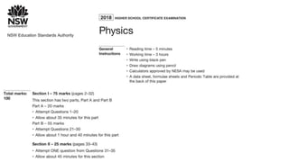 2018 HSC PHYSICS QUESTIONS AND SOLUTIONS INCLUDING MARKING GUIDE | PPTX