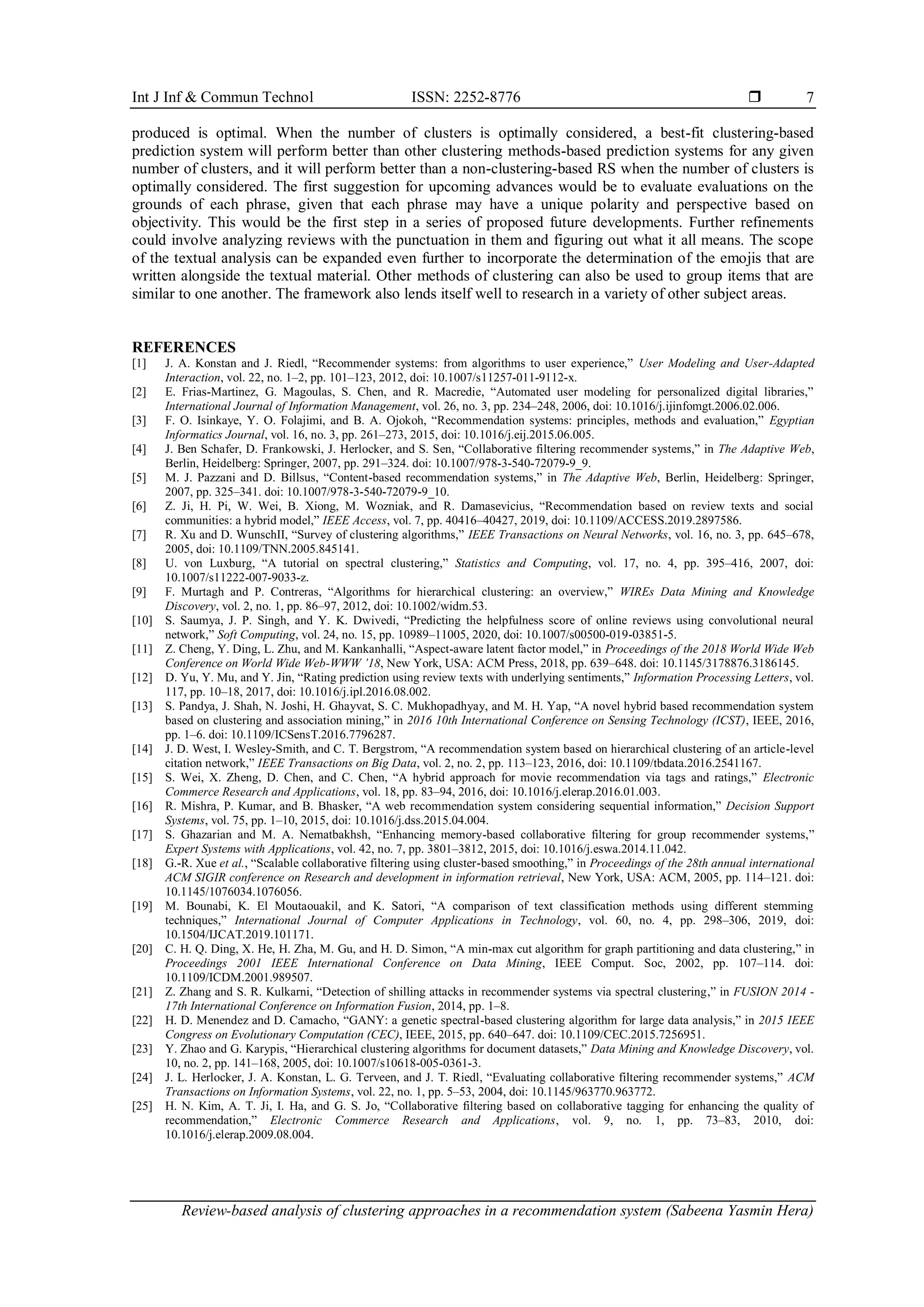 Review-based analysis of clustering approaches in a recommendation system | PDF