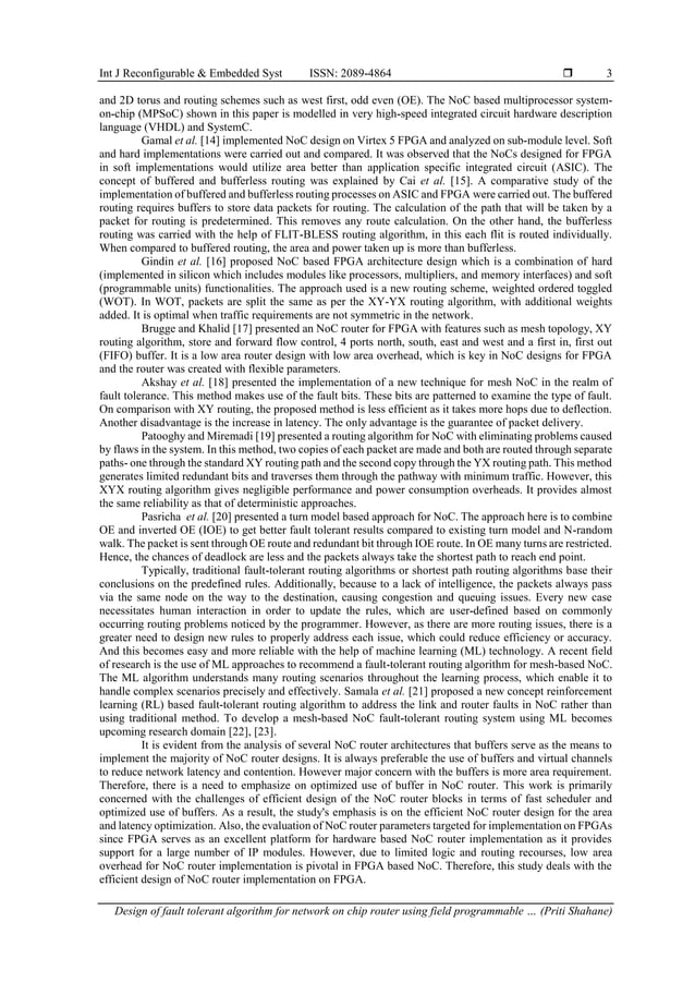 Design Of Fault Tolerant Algorithm For Network On Chip Router Using Field Programmable Gate