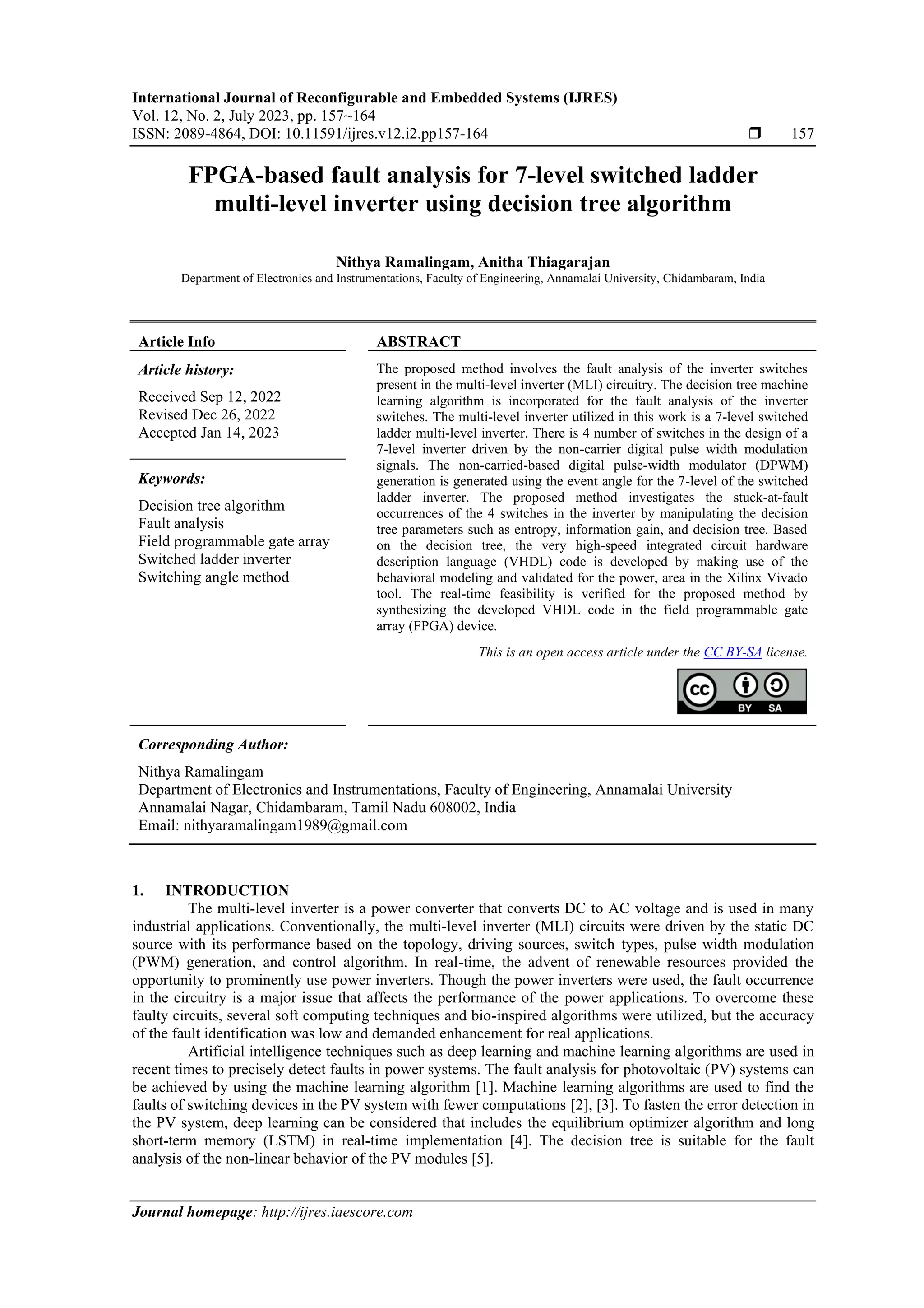 Fpga Based Fault Analysis For 7 Level Switched Ladder Multi Level