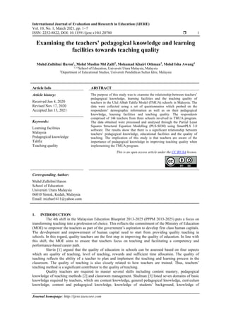 Examining the teachers’ pedagogical knowledge and learning facilities towards teaching quality | PDF