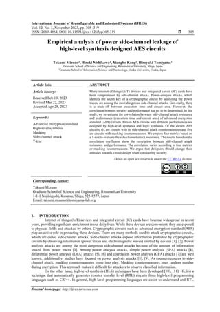 Empirical analysis of power side-channel leakage of high-level synthesis designed AES circuits ...