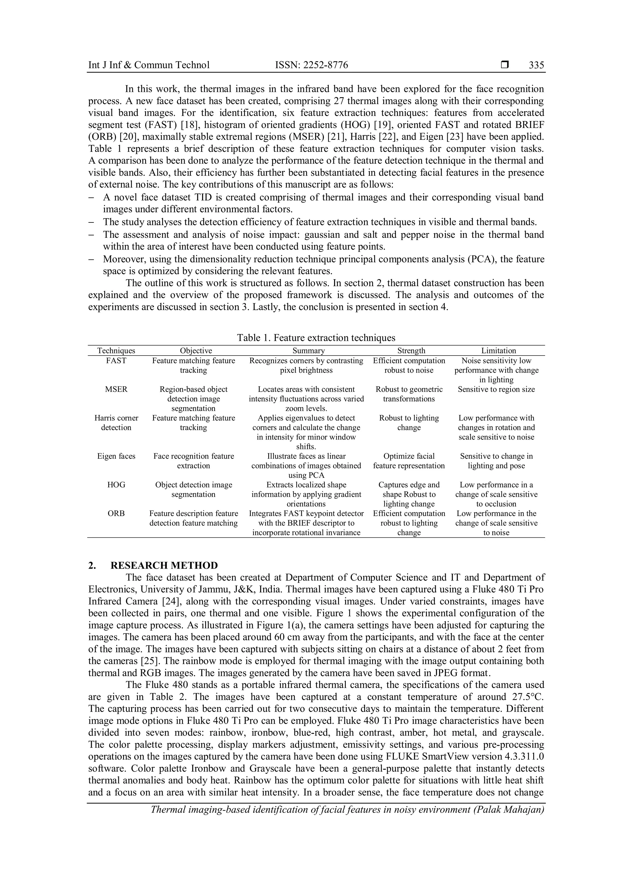 Thermal imaging-based identification of facial features in noisy ...
