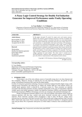 A Fuzzy Logic Control Strategy for Doubly Fed Induction Generator for Improved Performance under ...