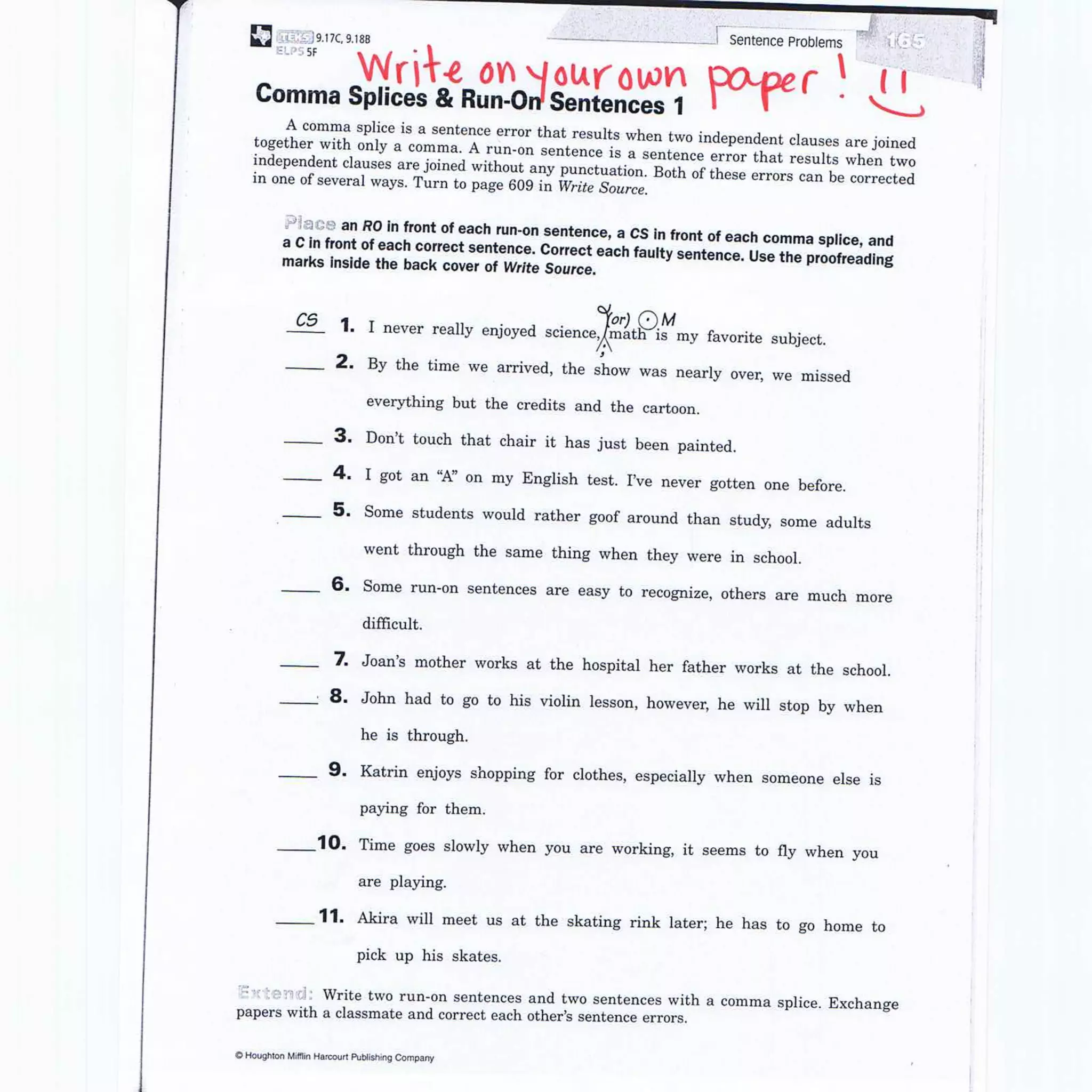 Run ons and comma splices practice #1 | PDF