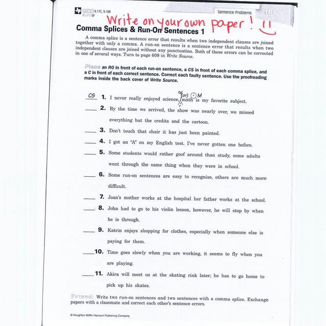 Run ons and comma splices practice #1 | PDF