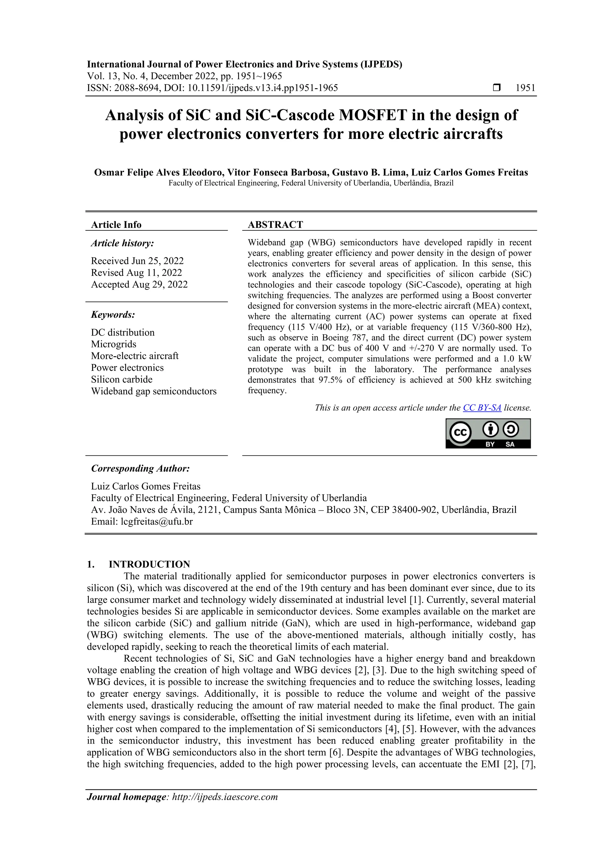 Analysis of SiC and SiC-Cascode MOSFET in the design of power electronics converters for more ...
