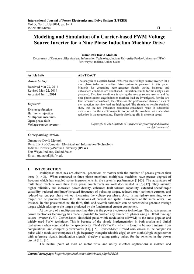 Modeling And Simulation Of A Carrier Based Pwm Voltage Source Inverter For A Nine Phase 4849