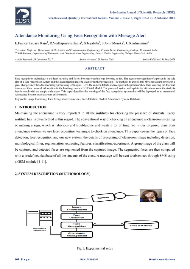 Attendance Monitoring Using Face Recognition with Message Alert | PDF