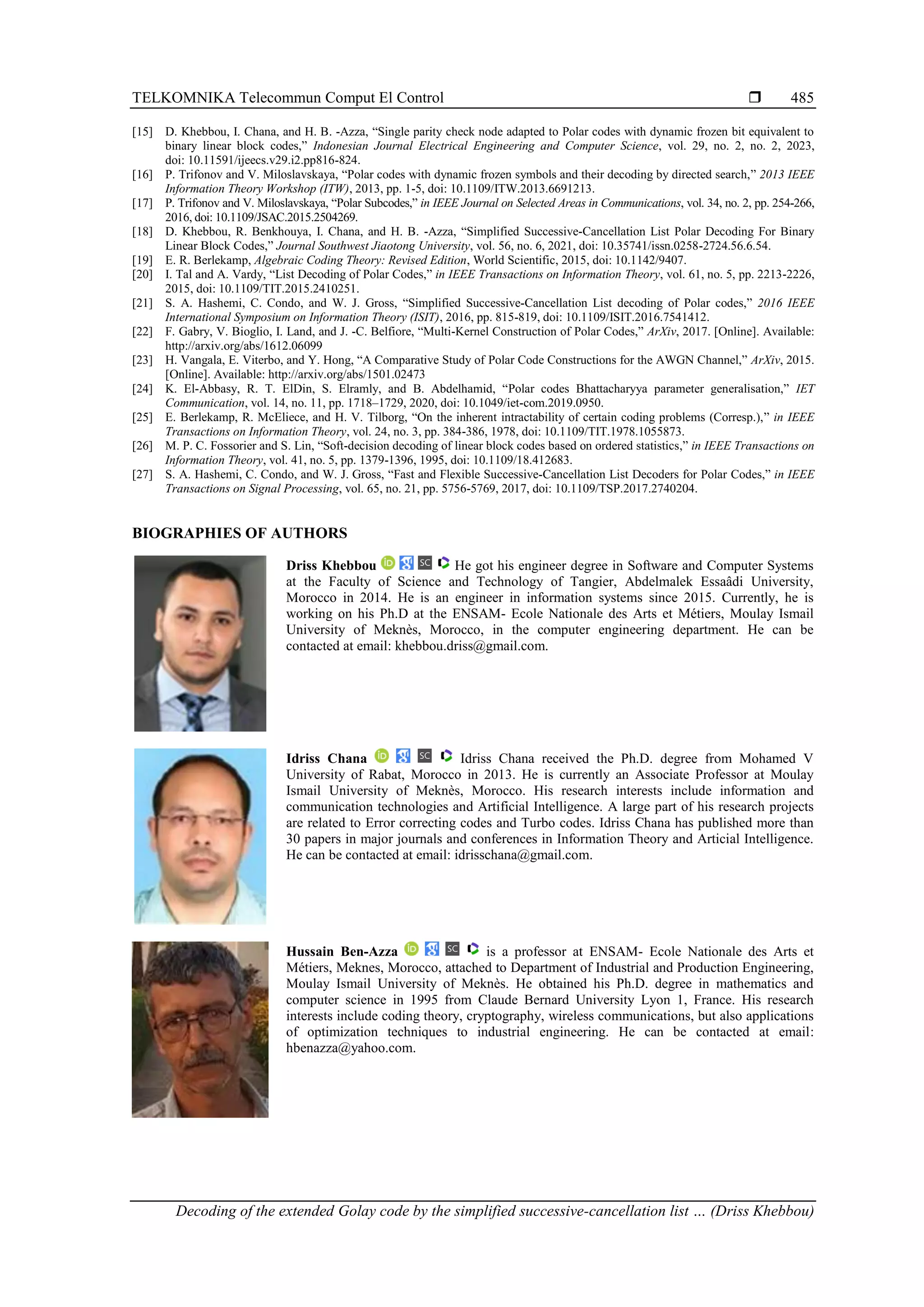 Decoding of the extended Golay code by the simplified successive ...