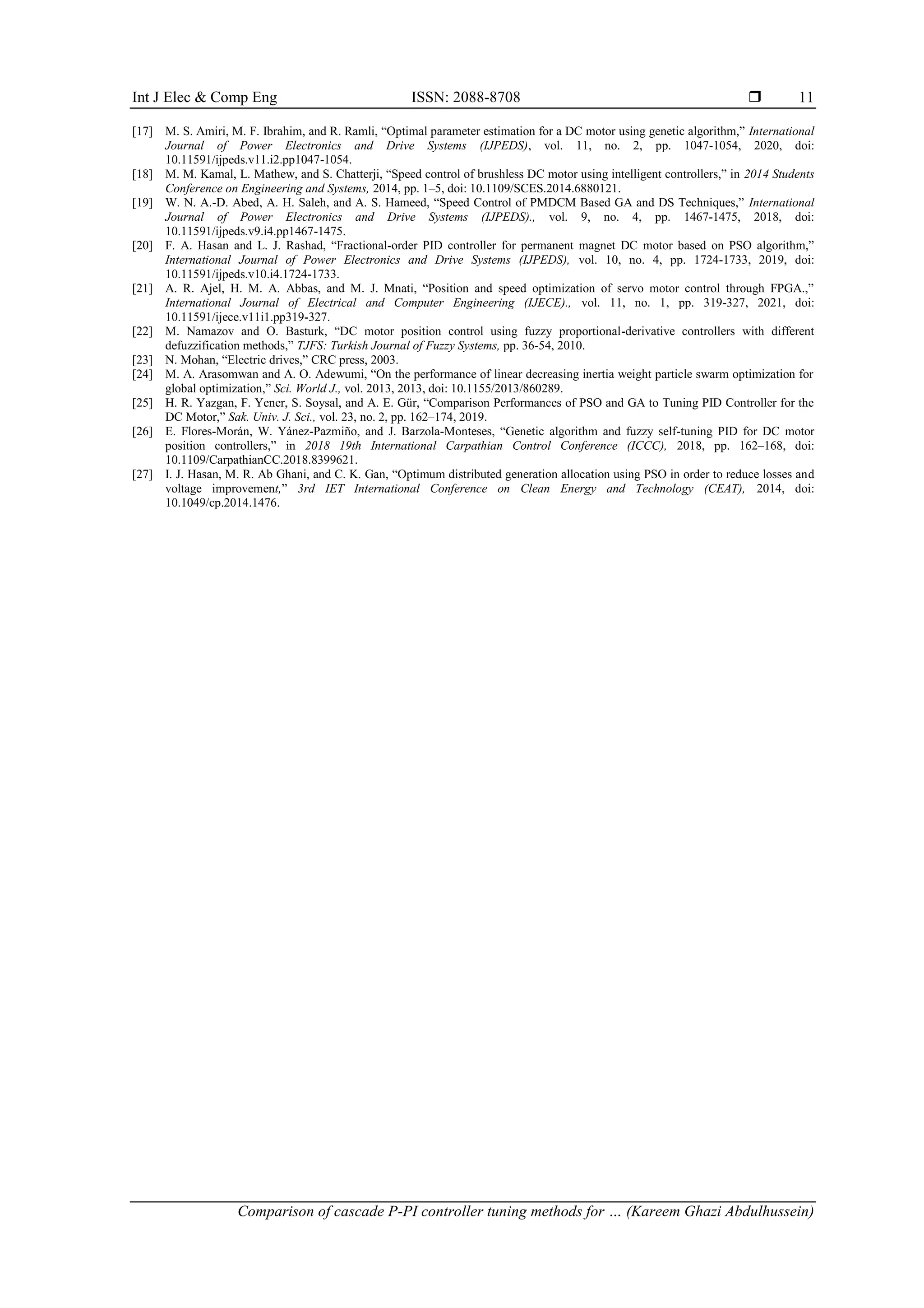 Comparison Of Cascade P Pi Controller Tuning Methods For Pmdc Motor