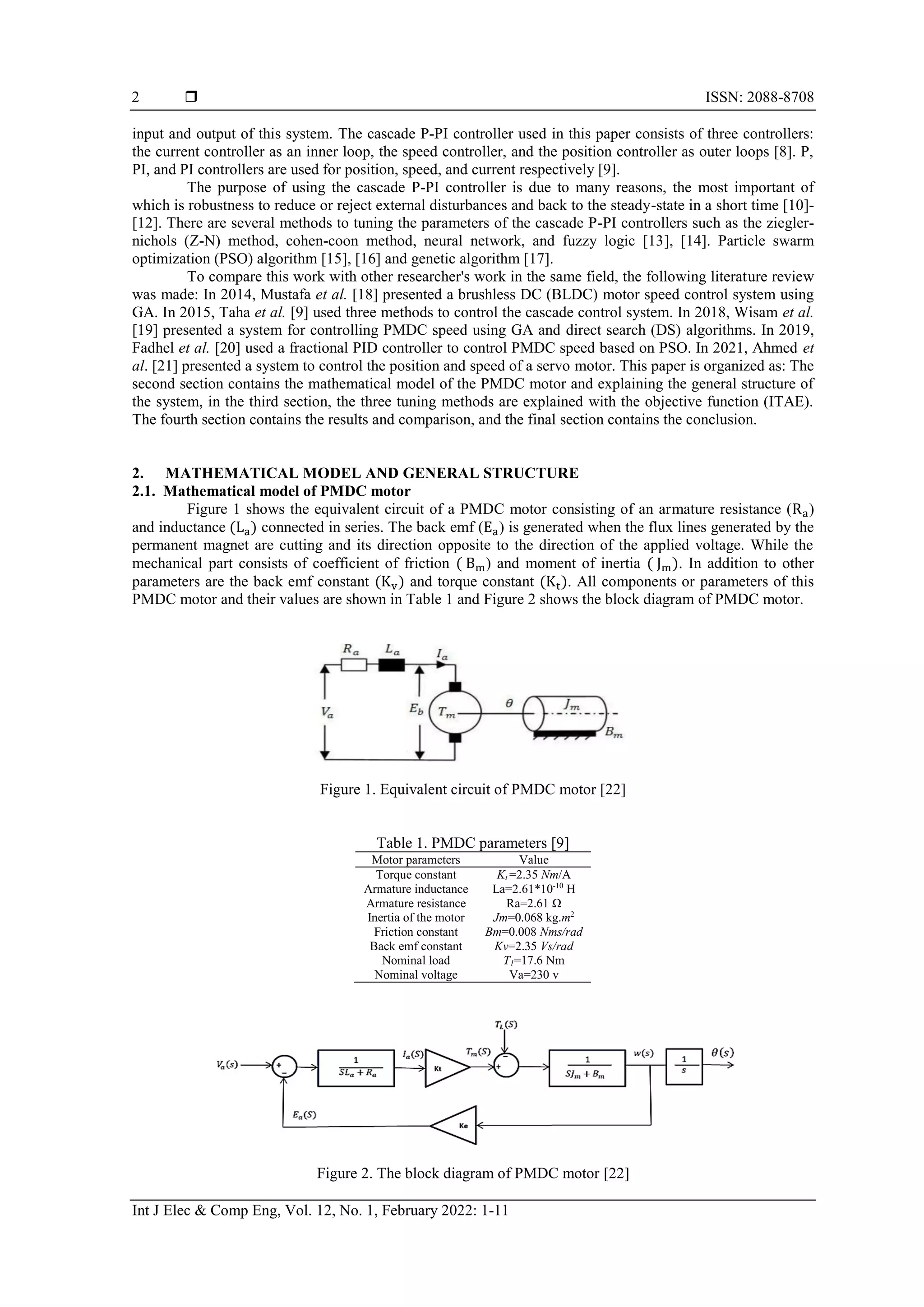 Comparison Of Cascade P Pi Controller Tuning Methods For Pmdc Motor