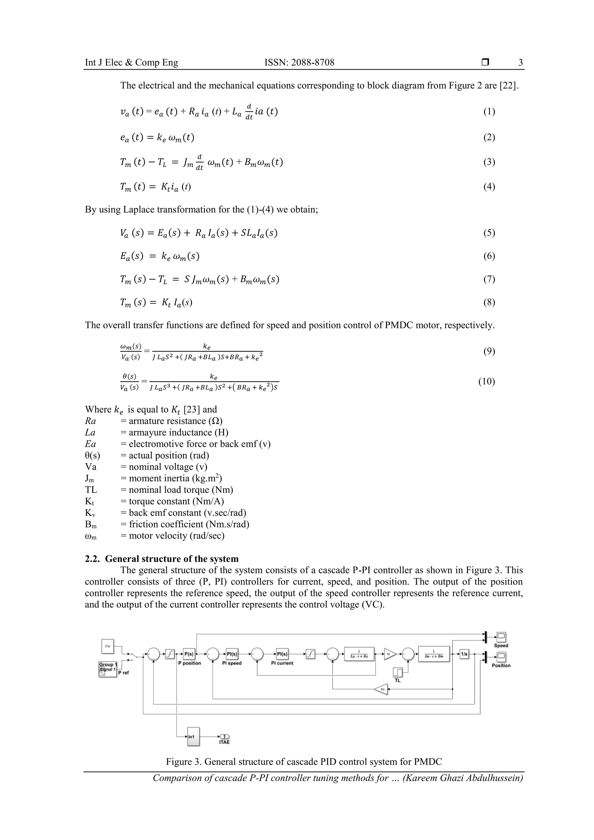 Comparison Of Cascade P Pi Controller Tuning Methods For Pmdc Motor