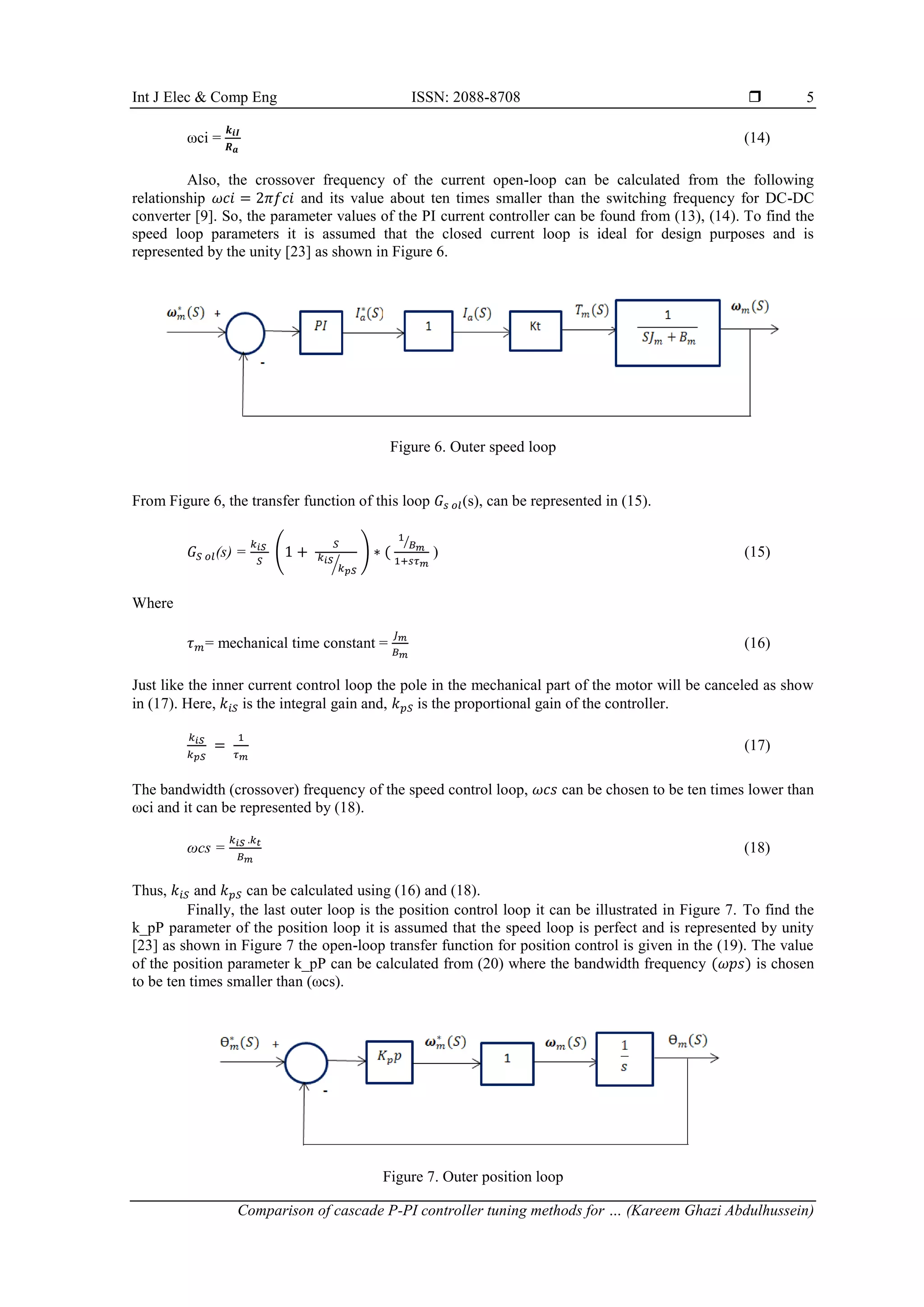 Comparison Of Cascade P Pi Controller Tuning Methods For Pmdc Motor