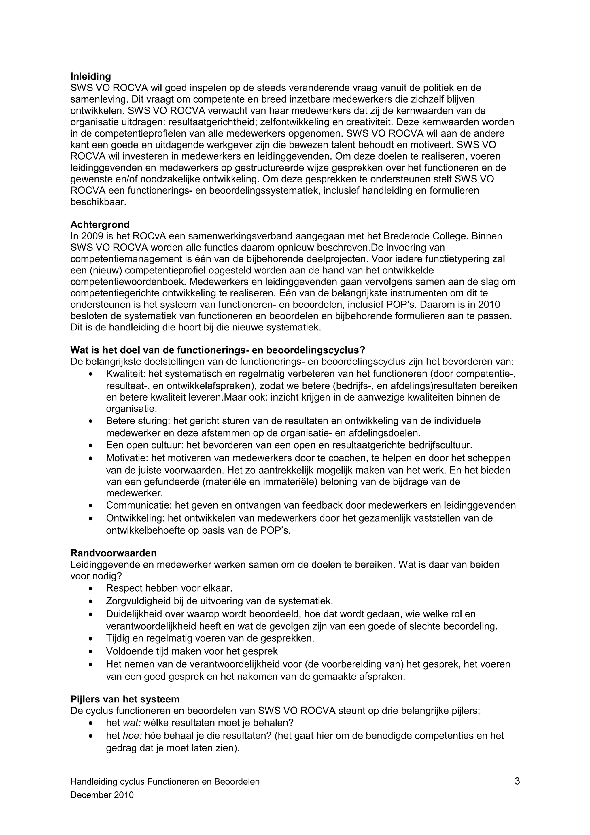 Handleiding cyclus functioneren en beoordelen SWS VO ROCvA | DOC