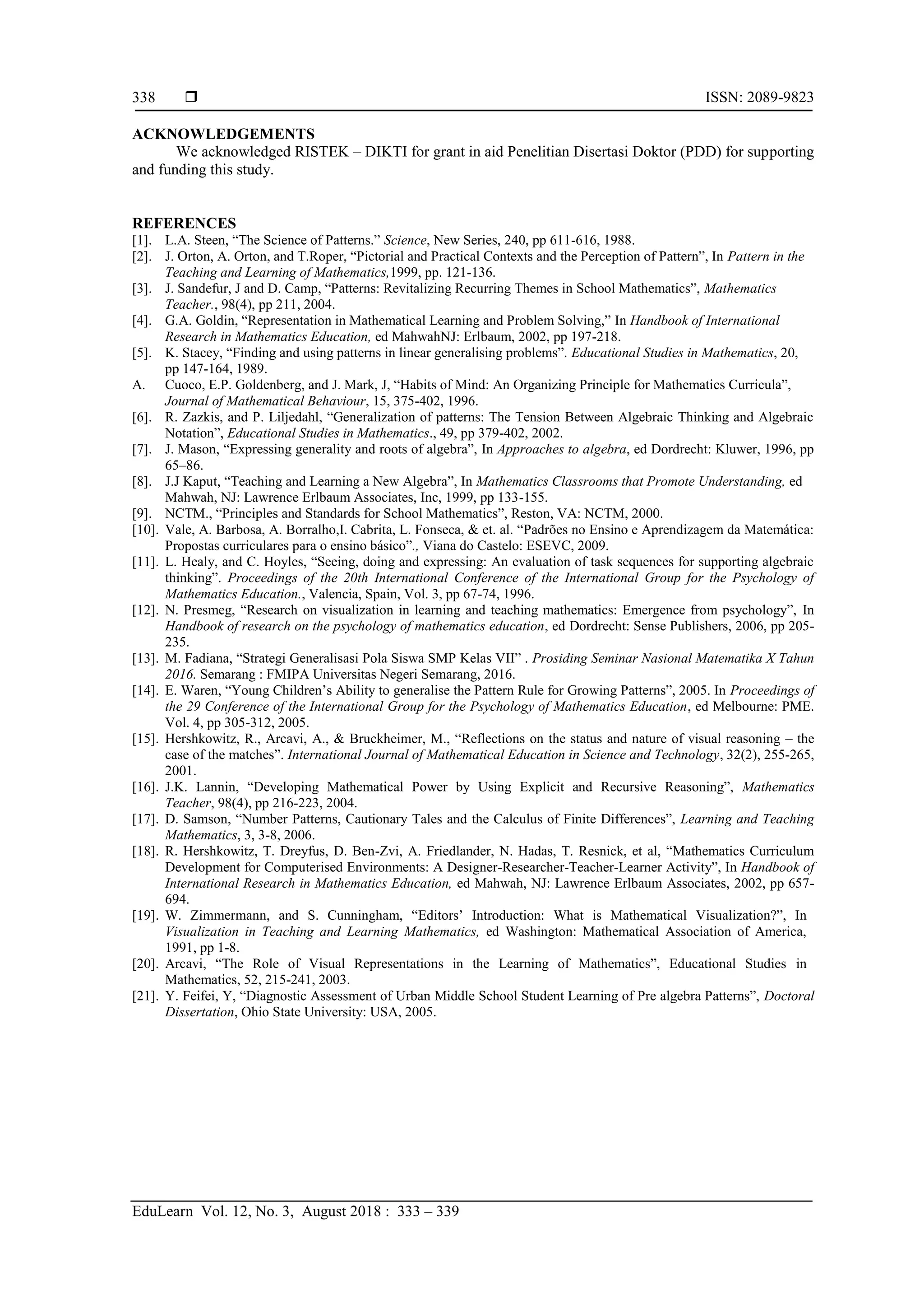 The Seventh Grade Students’ Generalization Strategies of Patterns | PDF