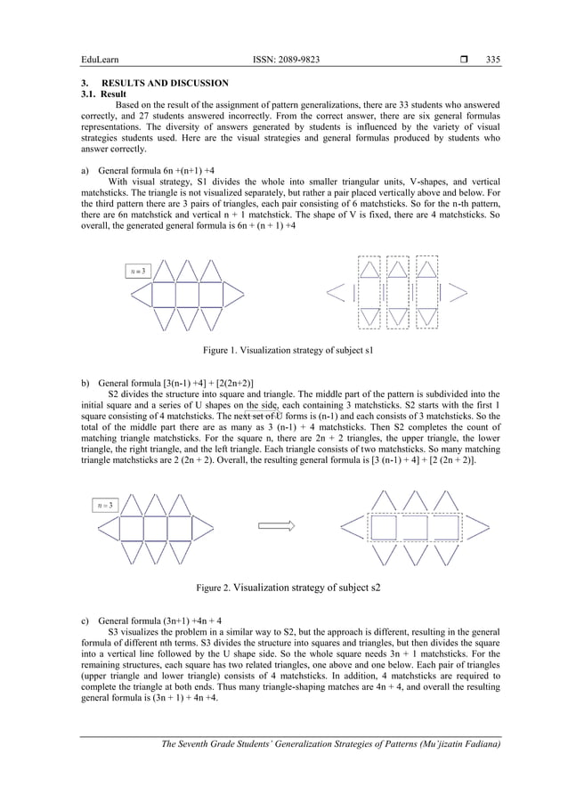 The Seventh Grade Students’ Generalization Strategies of Patterns | PDF