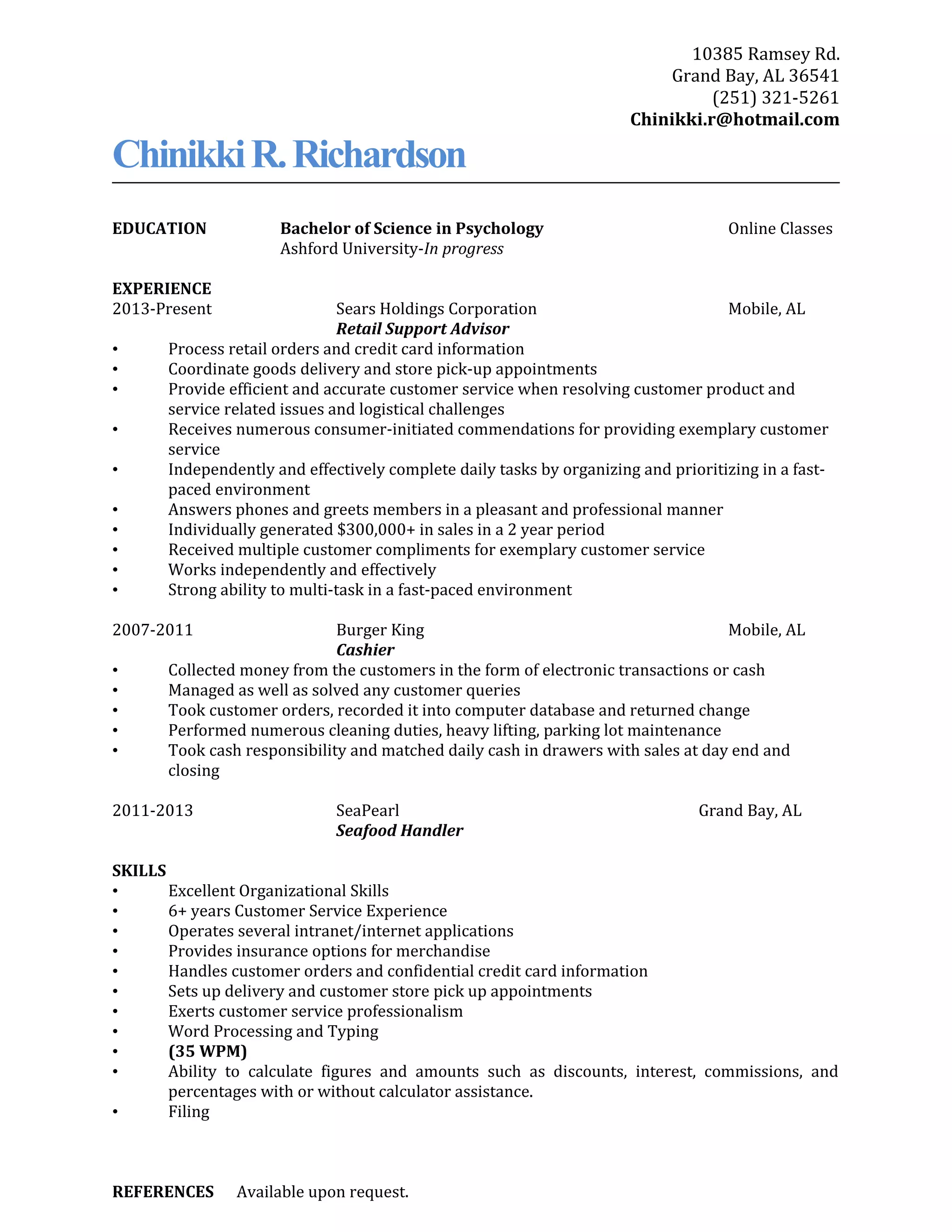 Chinikki Resume-3 | DOC | Business | Business and Finance