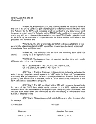 RTA ORDINANCE NO. 013-32 re: Open Standards Fare System Card | PDF