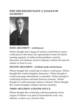HISTORY IGCSE REVISION CARDS - 014. WILSON AND THE LEAGUE OF NATIONS | DOCX