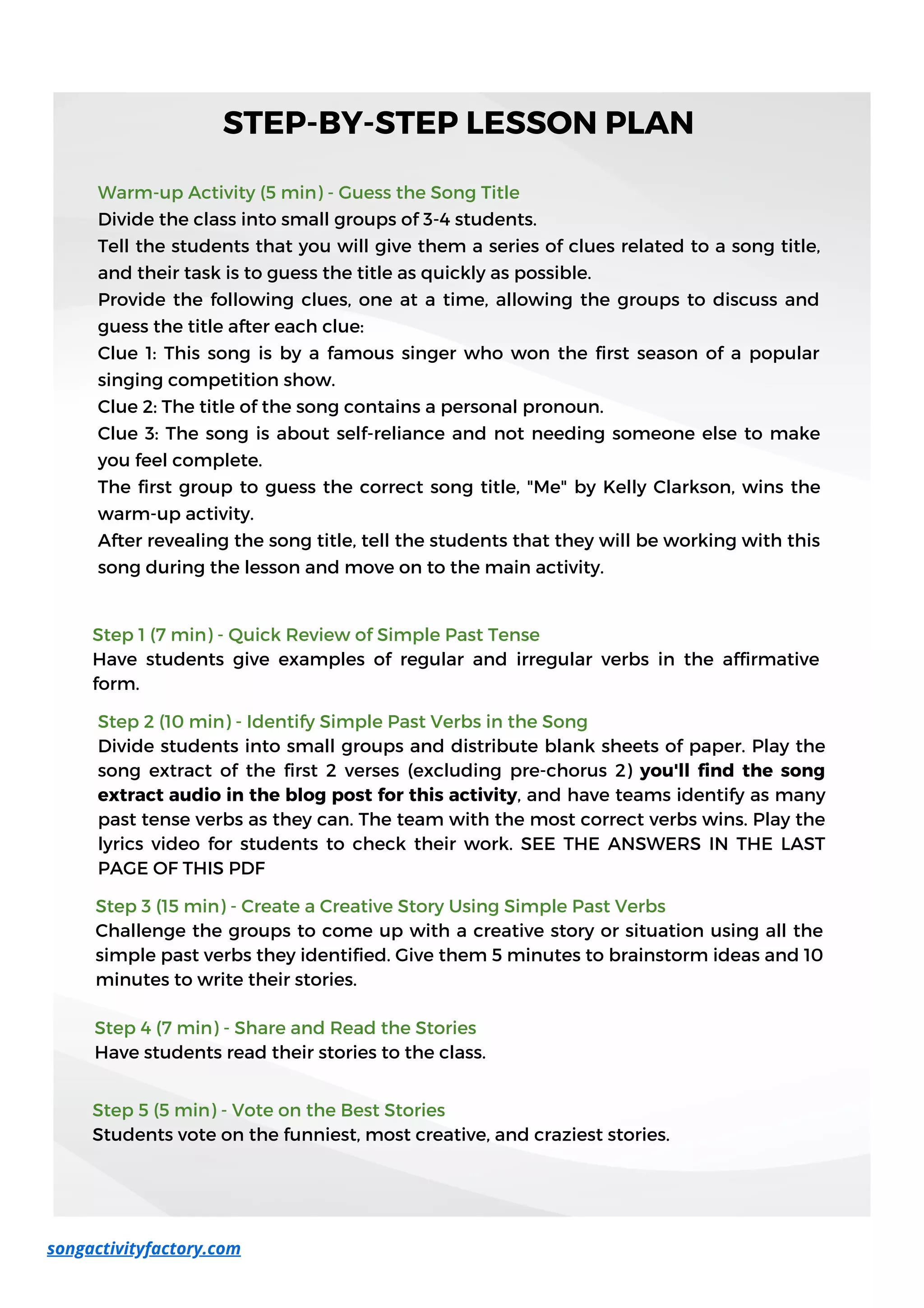 Simple Past in Songs: Engaging ESL Lesson Plan with Kelly Clarkson's ...