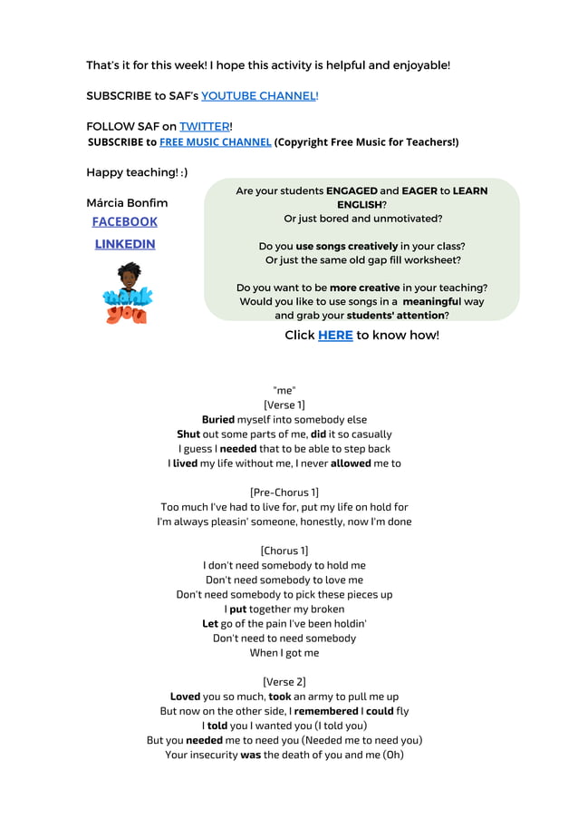 Simple Past in Songs: Engaging ESL Lesson Plan with Kelly Clarkson's ...