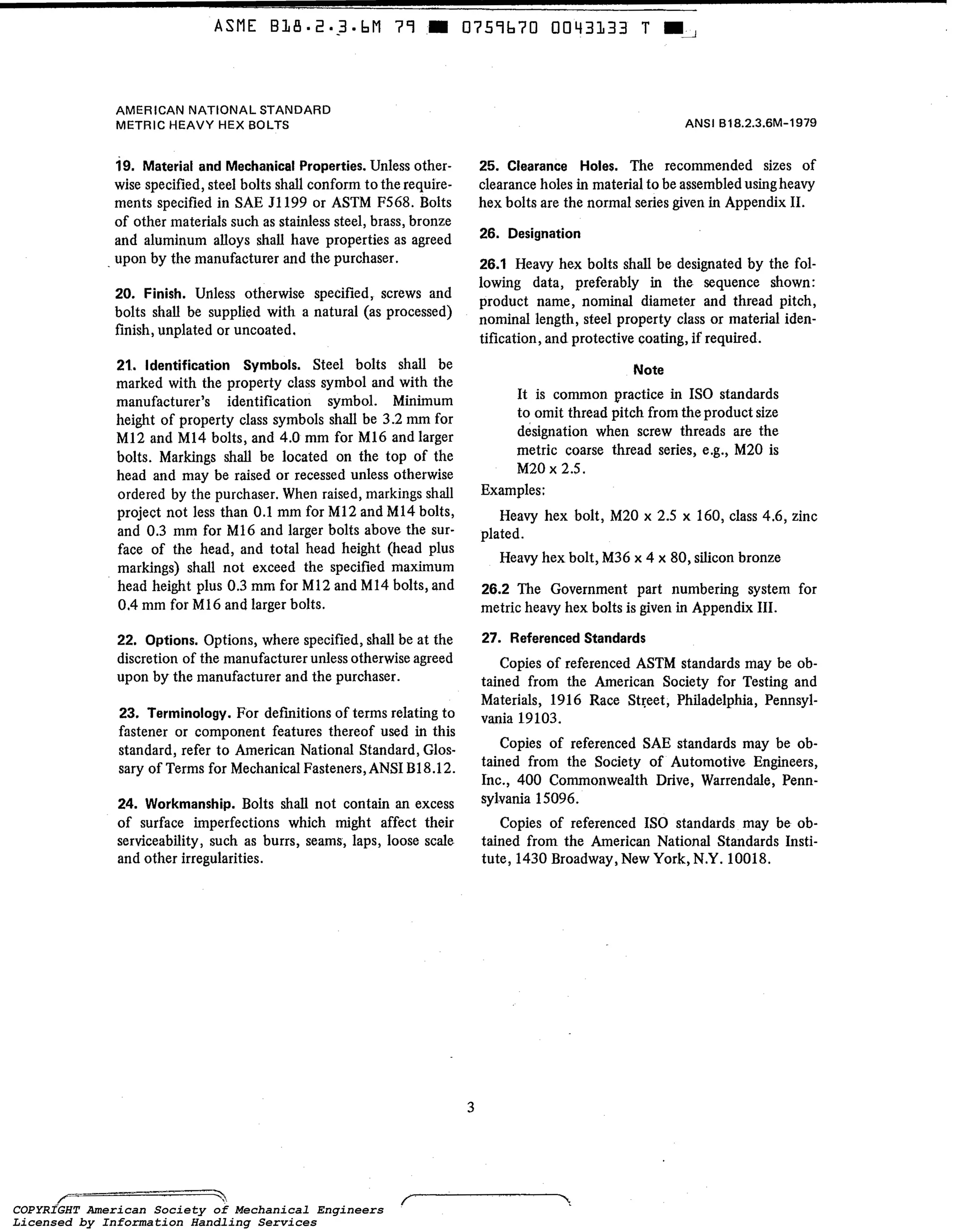 013 ansi b18.2.3.6 m (1979) metric heavy hex bolts | PDF