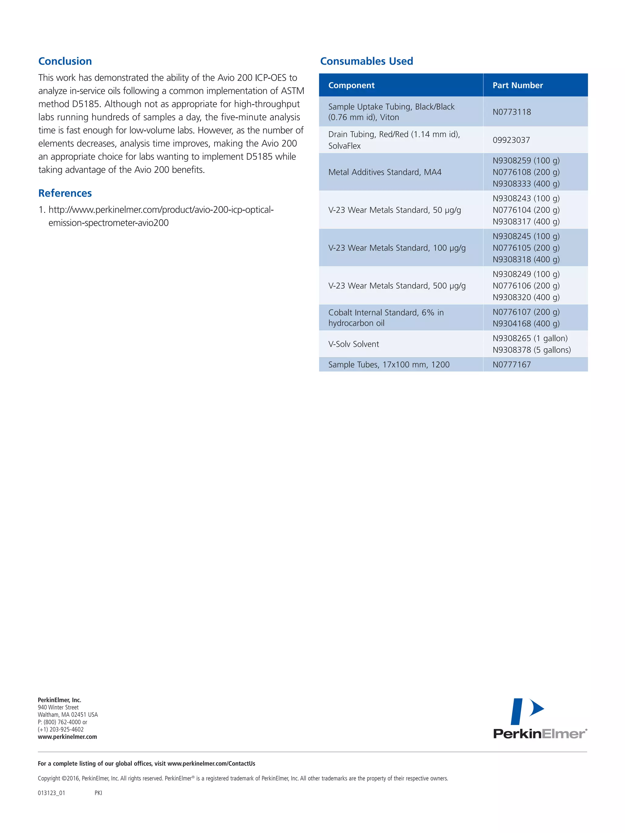 Analysis of In-Service Oils Following ASTM D5185 with the Avio 200 ICP ...