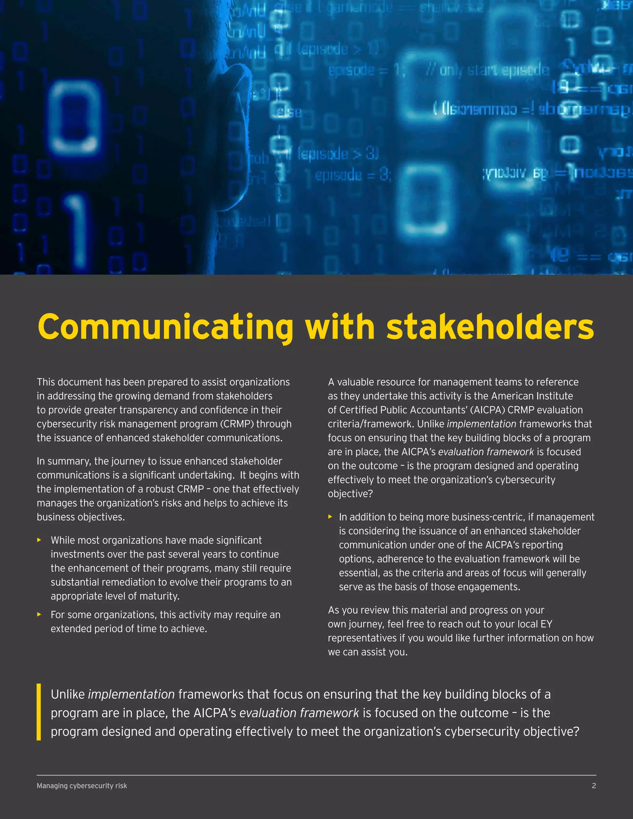 Communicating with stakeholders on cybersecurity risk-a road map for ...