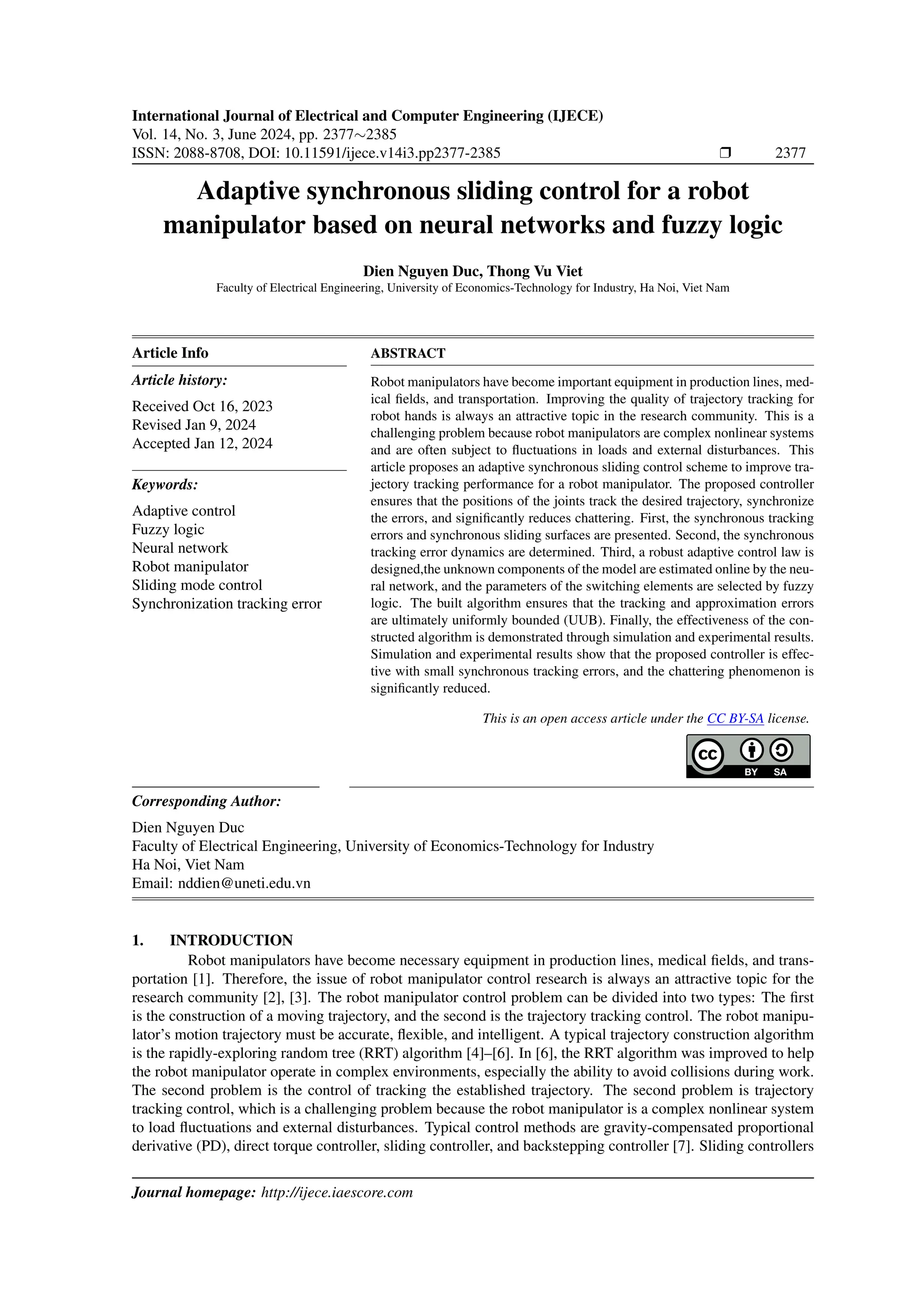 Adaptive synchronous sliding control for a robot manipulator based on neural networks and fuzzy ...