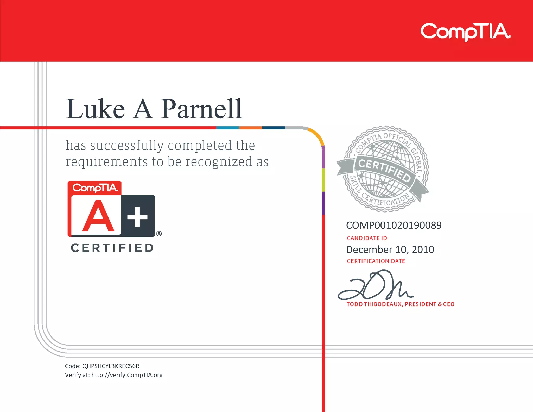 CompTIA A+ (2009 edition) certificate | PDF | Educational Assessment | Education