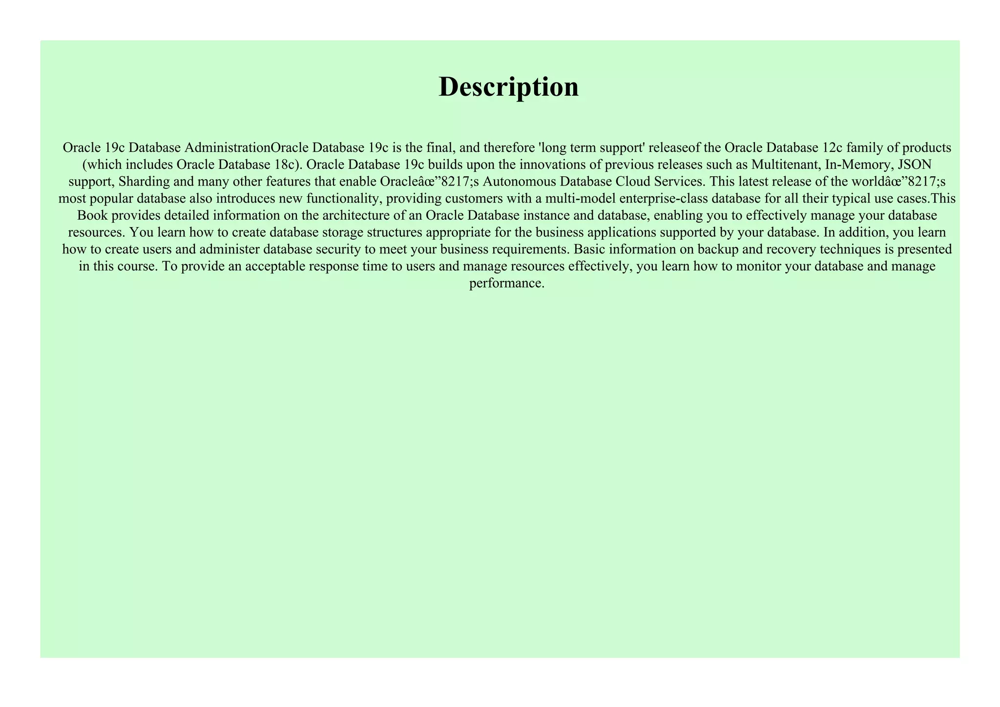 [ Pdf ] Oracle 19c Database Administration Oracle Simplified Ppt