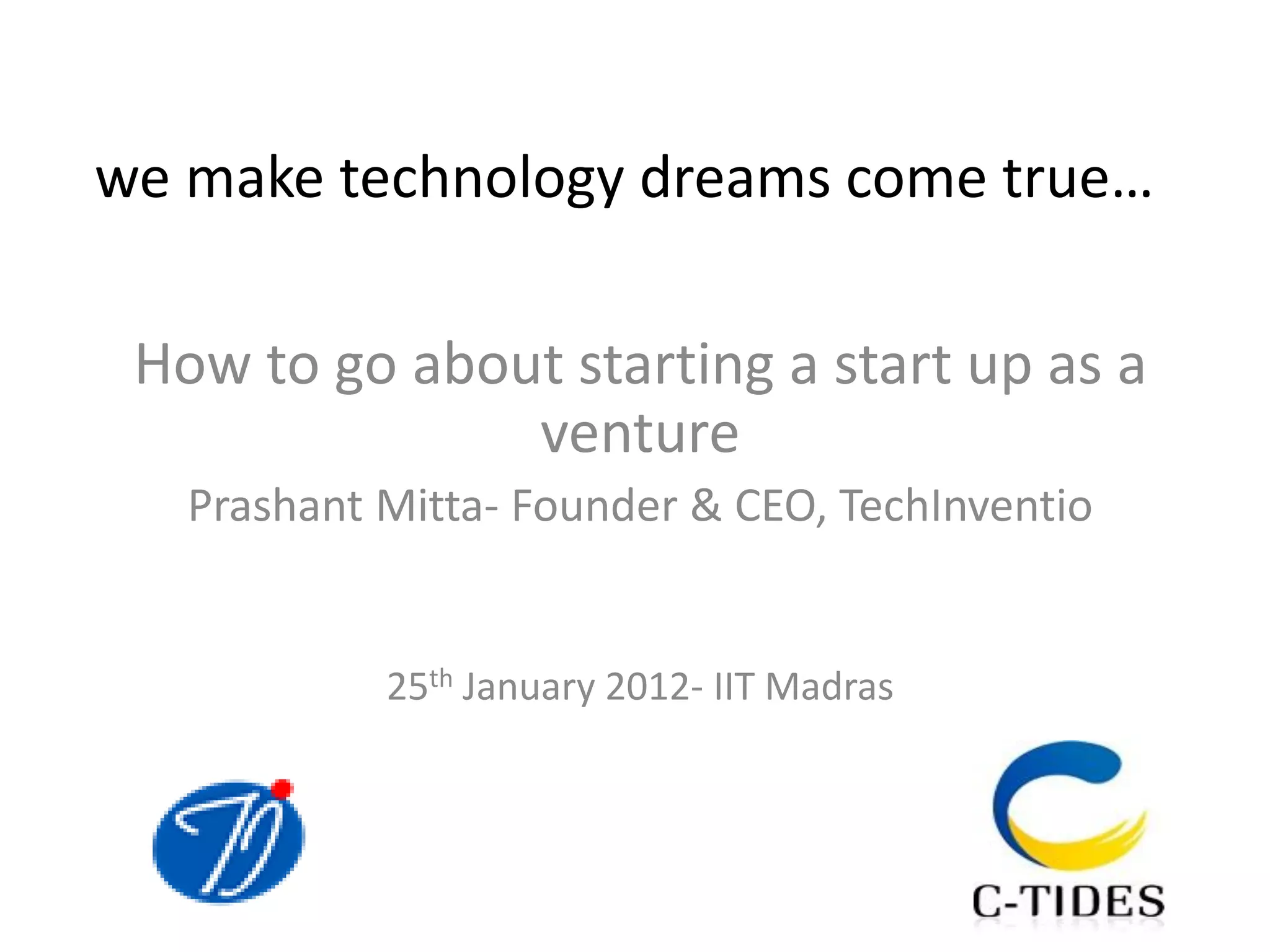 Presentation For C-Tides (Entrepreneurship Cell) IIT Madras | PDF