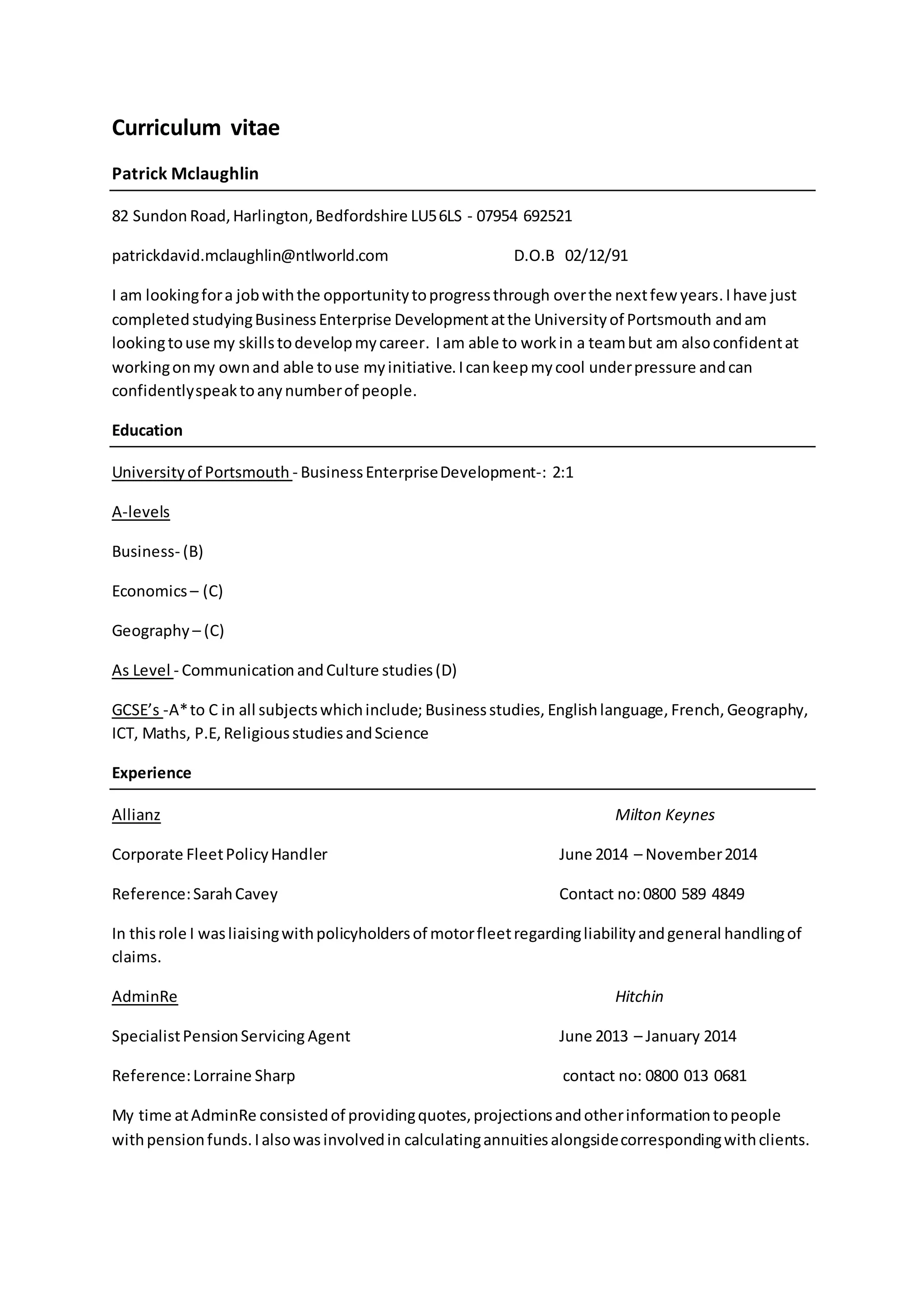 Patricks CV | PDF
