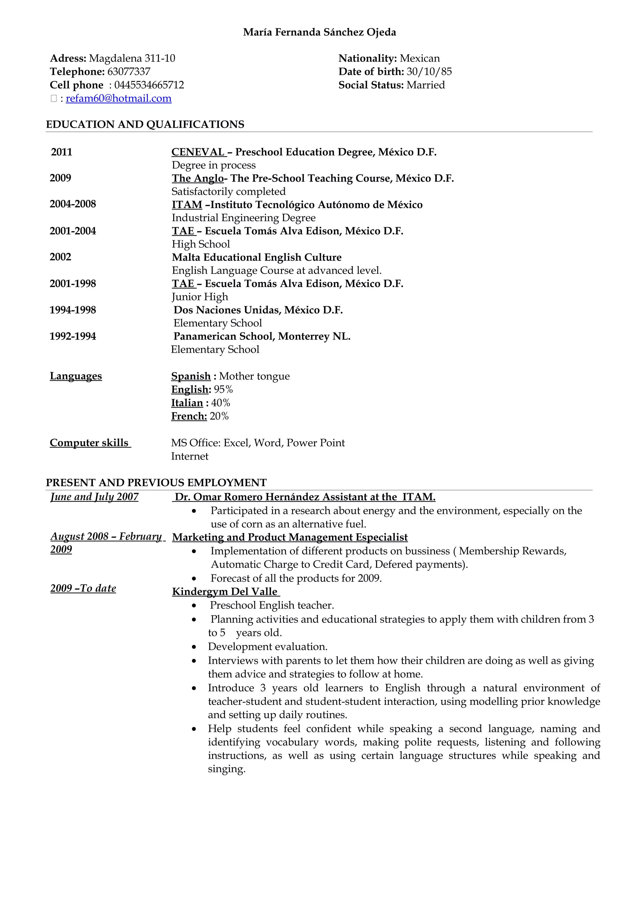 CV Mafer Inglés | DOC