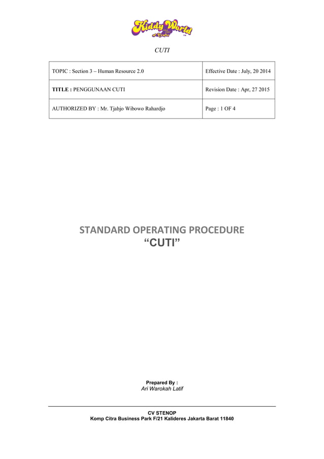 013 standard operating procedure cuti v.2 rev | PDF