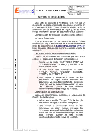 014 procedimiento-gestion-documentacion-sistema-gestion-calidad | PDF