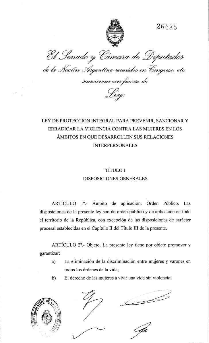 Ley 26485 - Ley de Protección Integral para Prevenir, Sancionar y Err… Ley 26485 - Ley de Protección Integral para Prevenir, Sancionar y Err…