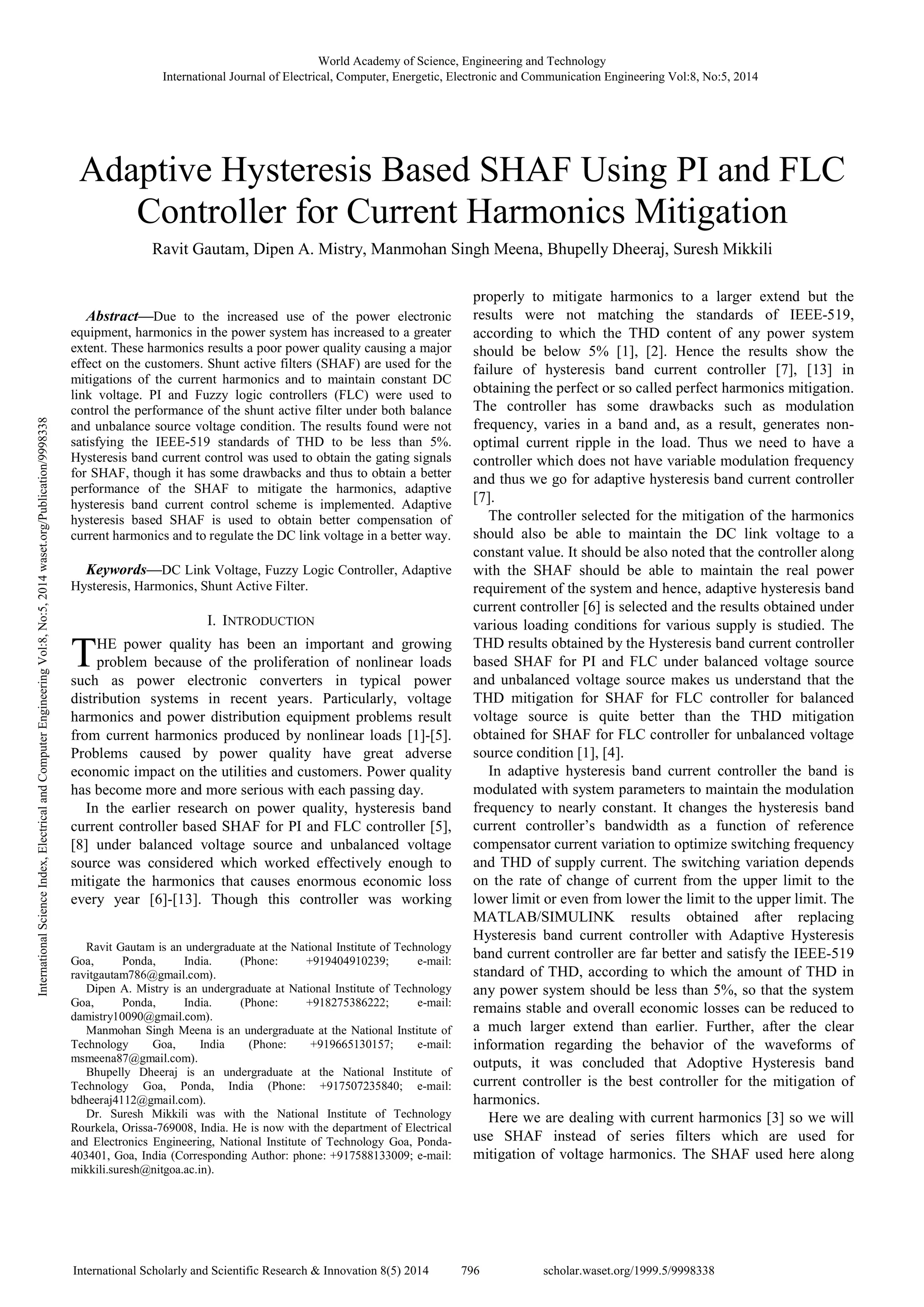 Adaptive-Hysteresis-Based-SHAF-Using-PI-and-FLC-Controller-for-Current-Harmonics-Mitigation | PDF