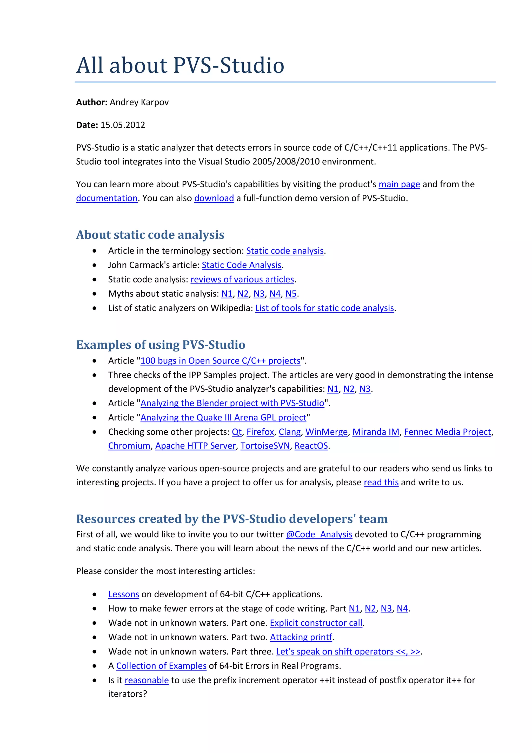 All about PVS-Studio | PDF