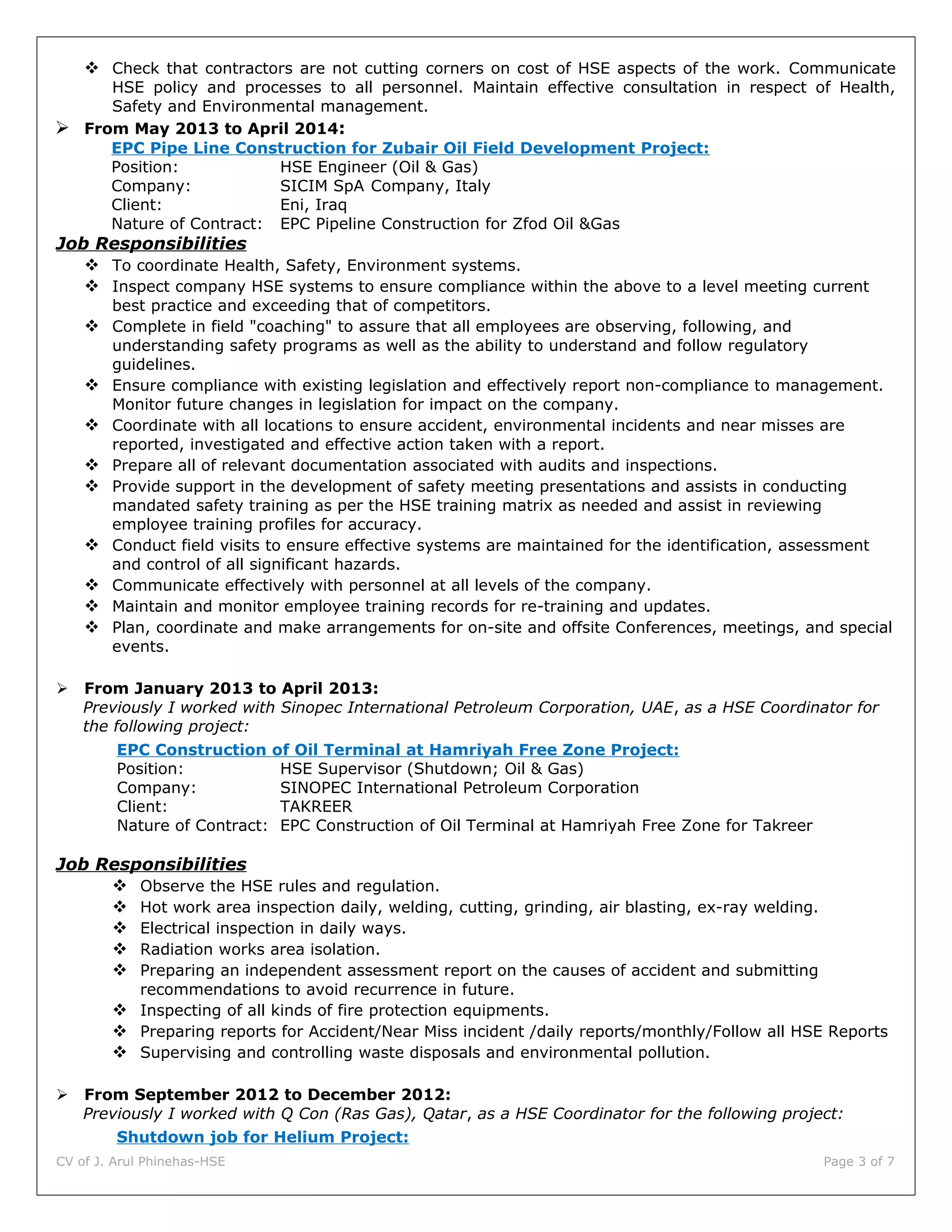 CV HSE Arul Phinehas | DOC