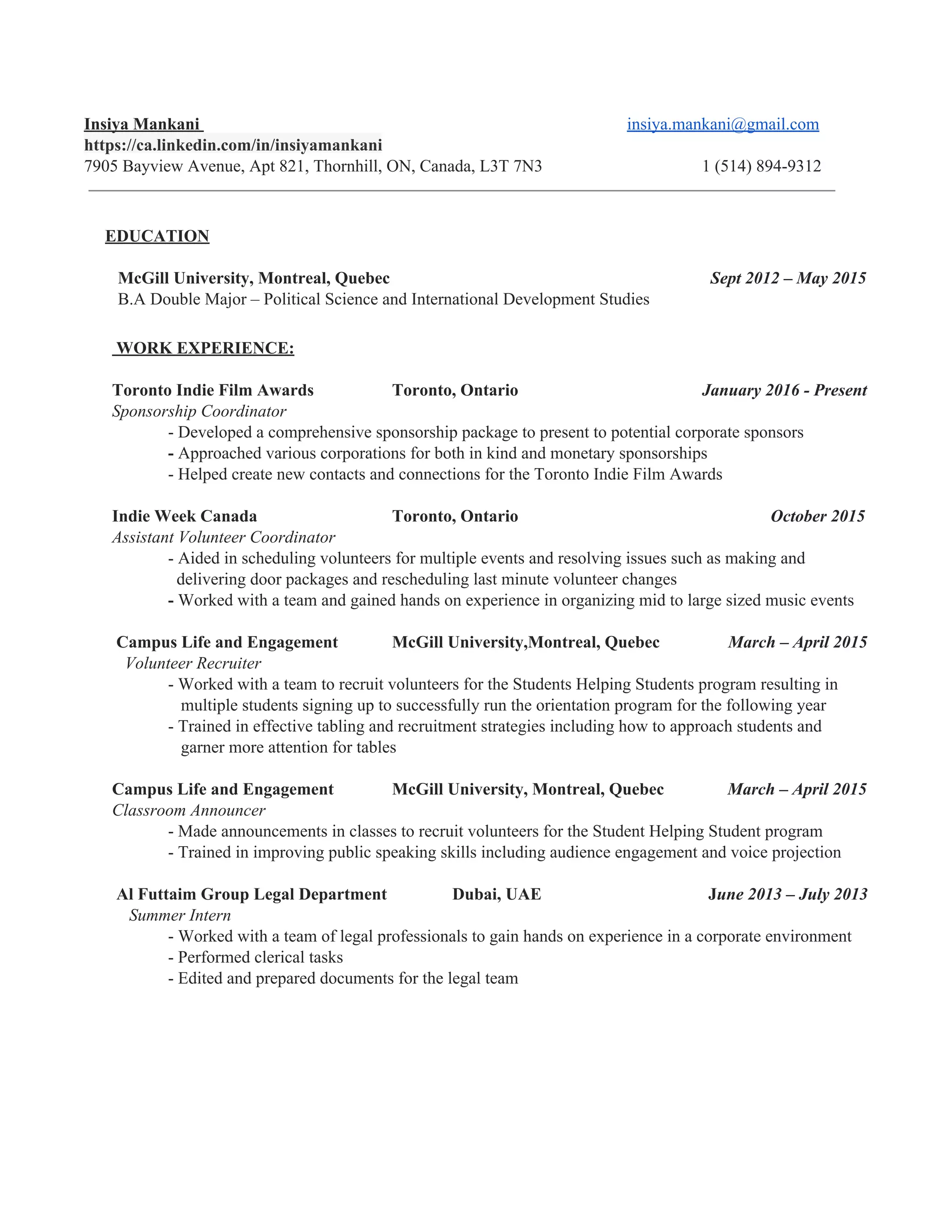 CV-Insiya Mankani | PDF