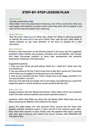 Lesson Plan: 'What Was I Made For' | PDF