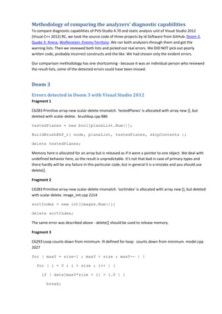 Comparing static analysis in Visual Studio 2012 (Visual C++ 2012) and PVS-Studio | PDF