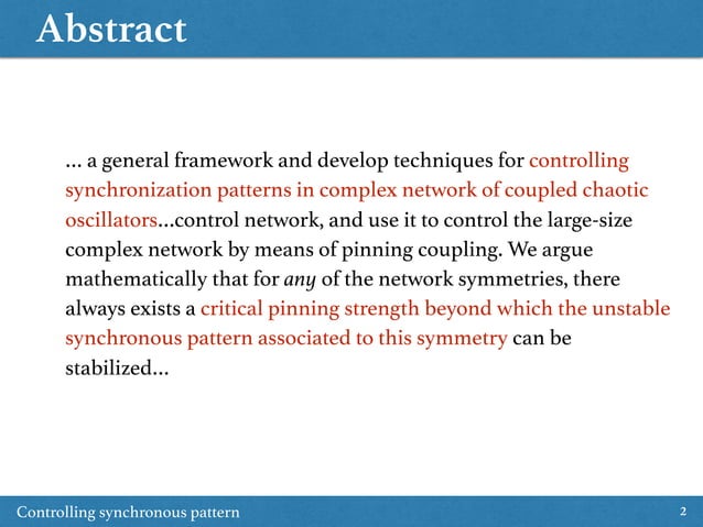 01520160422 Controlling Synchronous Patterns In Complex Networks Ppt